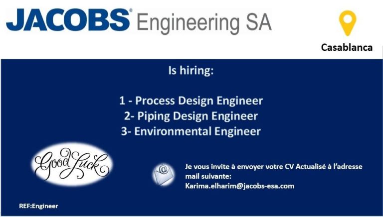Recrutement (3) postes chez JACOBS ENGINEERING - توظيف (3) منصب ...